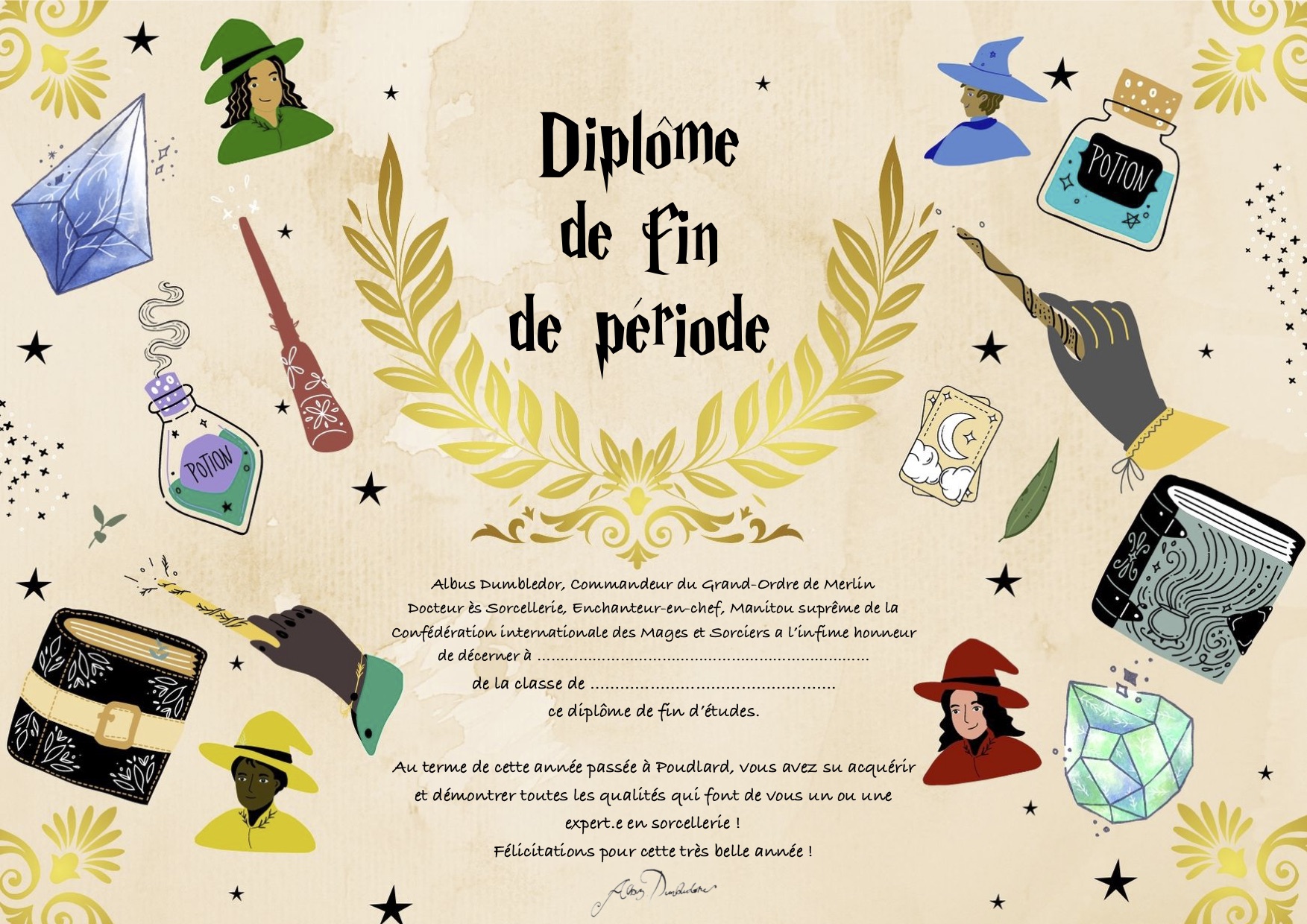 diplômes Harry Potter fin de période - La Bande à Baudelaire